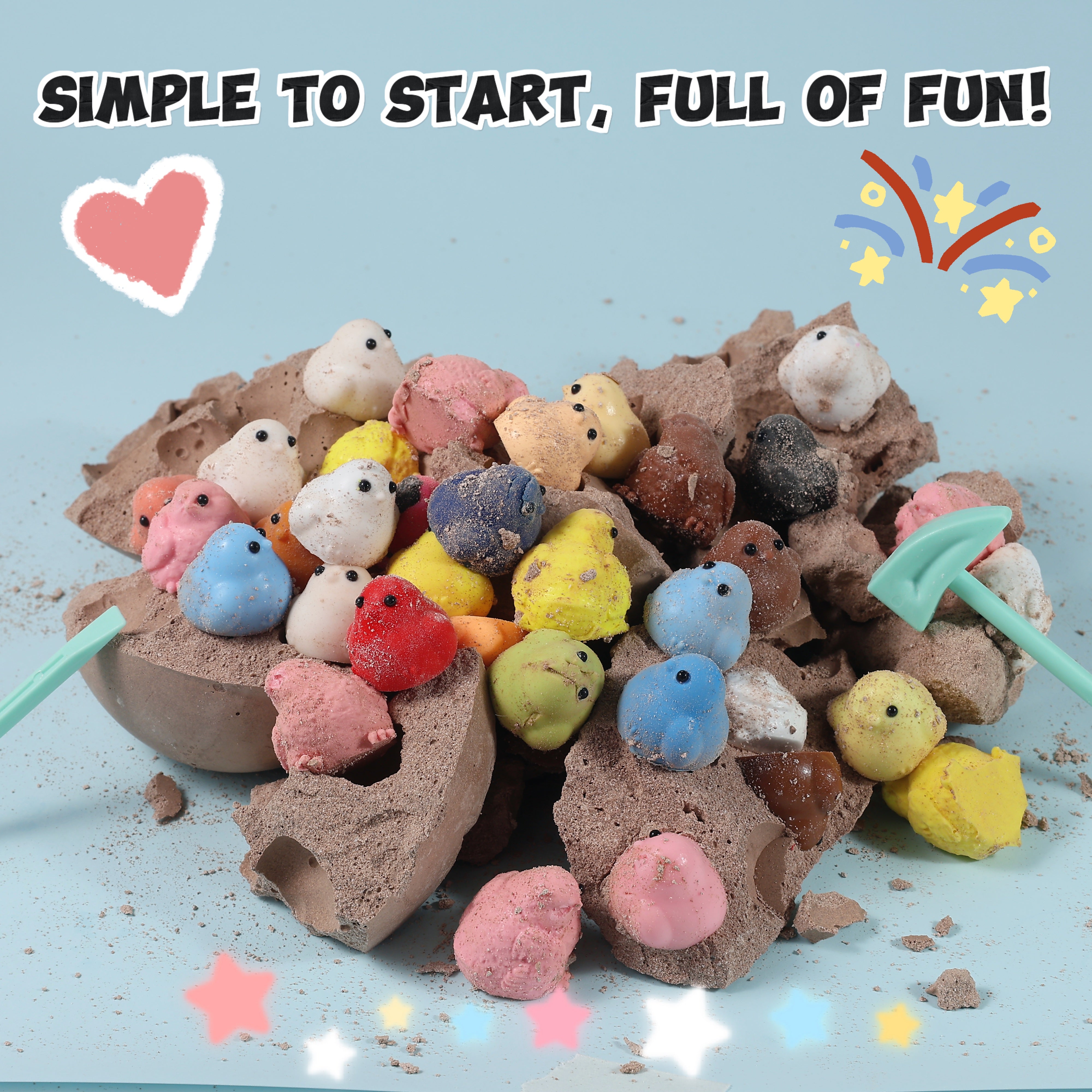 30+pcs FUFUSQUISHY Giant Caramel Chicken Squishy Dig Kit